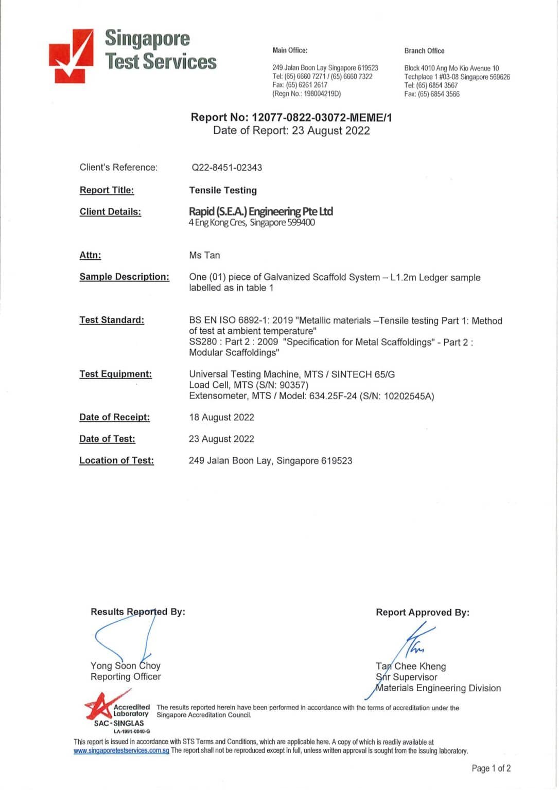 Scaffolding Test Report Ensure Your Quality - RapidSea